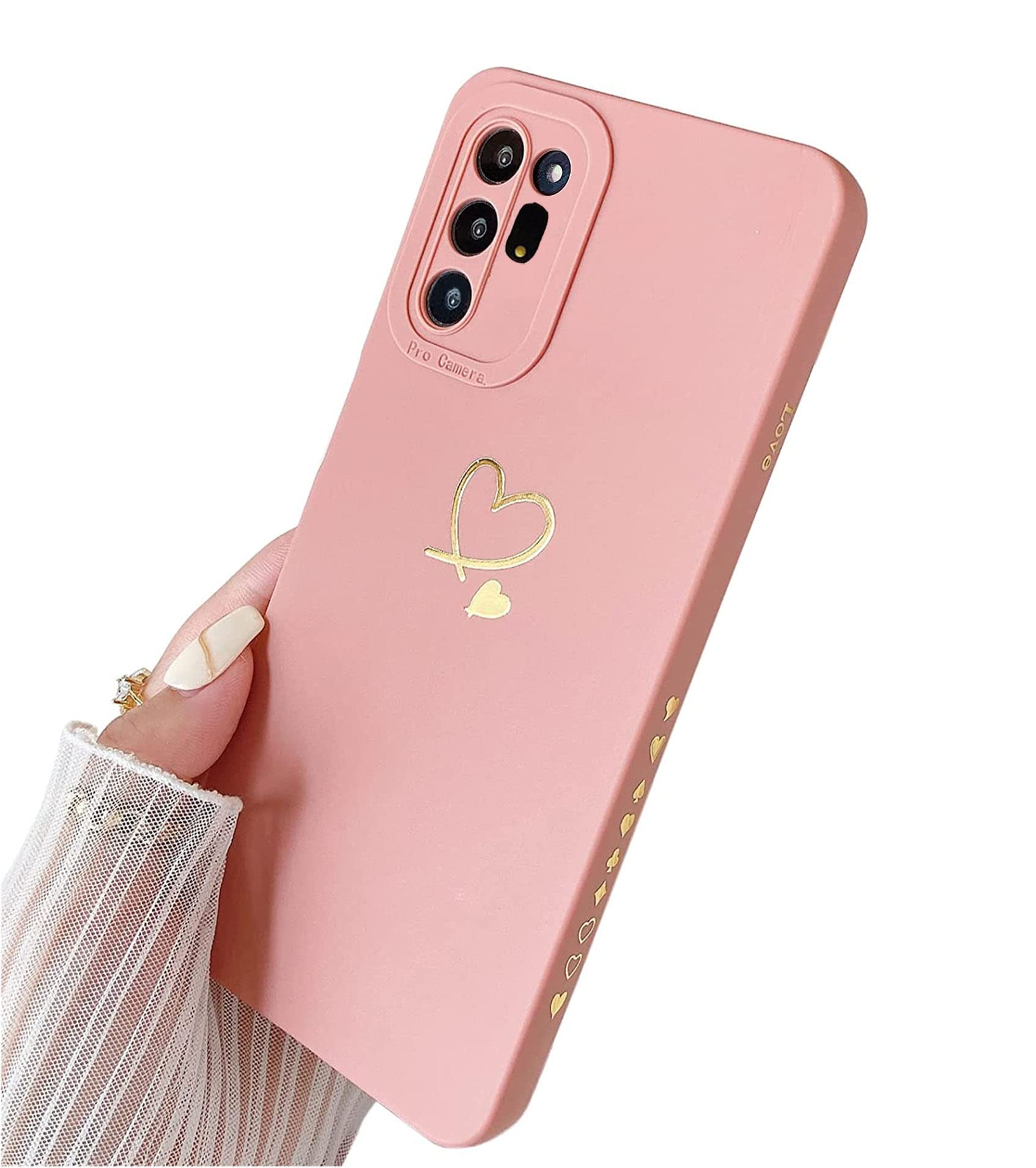 Sunswim Compatible with Galaxy Note 20 Ultra Case Cute Plated Love Heart Full Camera Lens Protection Shockproof Bumper TPU Protective Cover Phone Cases for Samsung Galaxy Note 20 Ultra 5G 6.9"-Pink