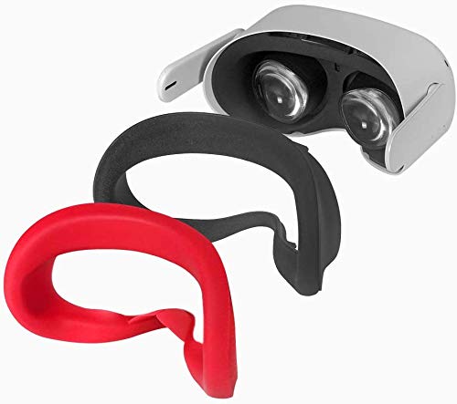 VR Face Silicone Interfacial Cover Face Cushion for Oculus Quest 2, VR Headset Sweatproof Lightproof Anti-Leakage Accessories for Oculus Quest 2 (Black+Red)