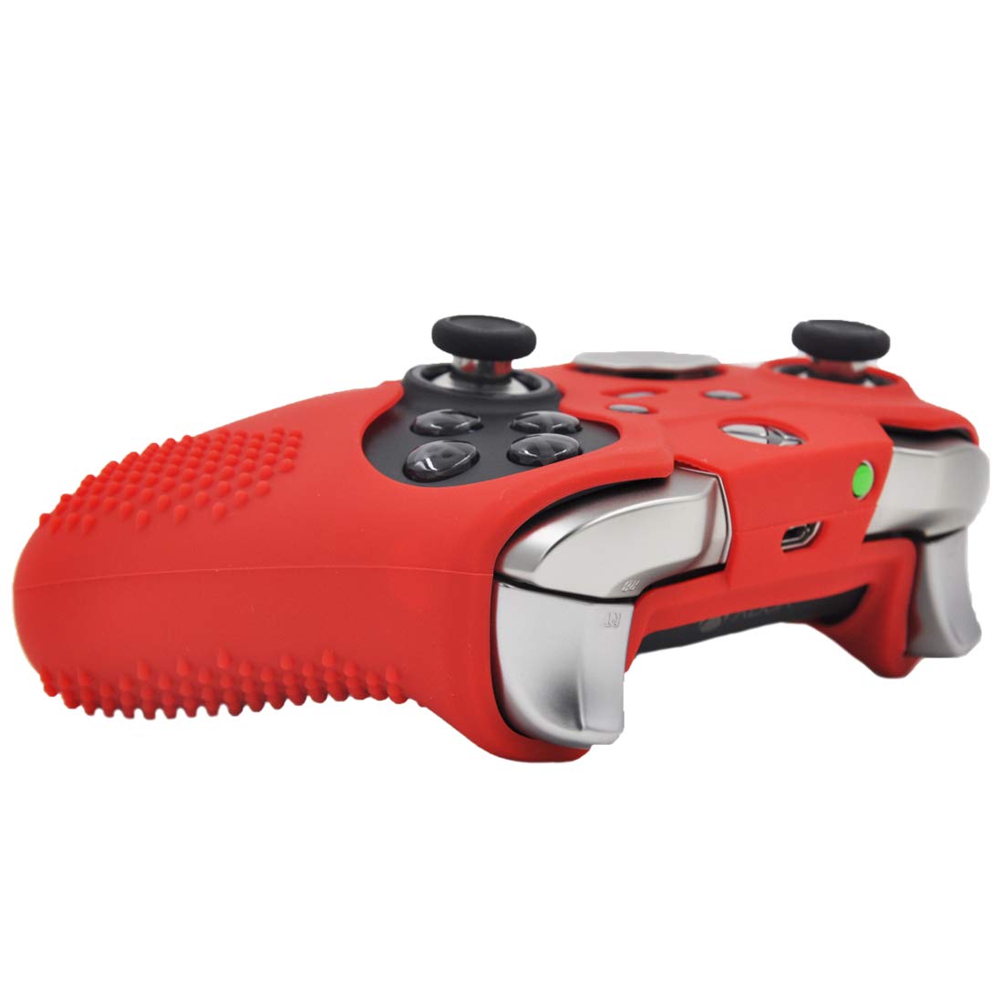 SKINOWN Silicone Skin Case Anti-Slip Protective Cover for Xbox One Elite Controller with 2 Thumb Grips(Red)