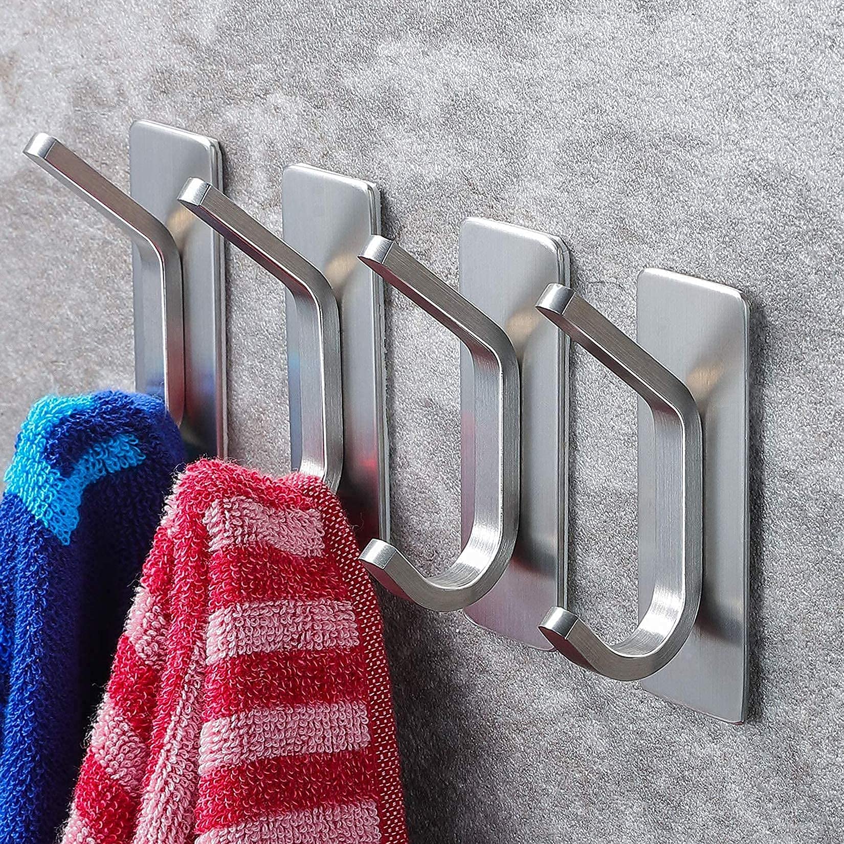 YIGII Towel Hooks + Paper Towel Holder Under Cabinet - Self Adhesive for Kitchen,SUS-304 Stainless Steel Brushed