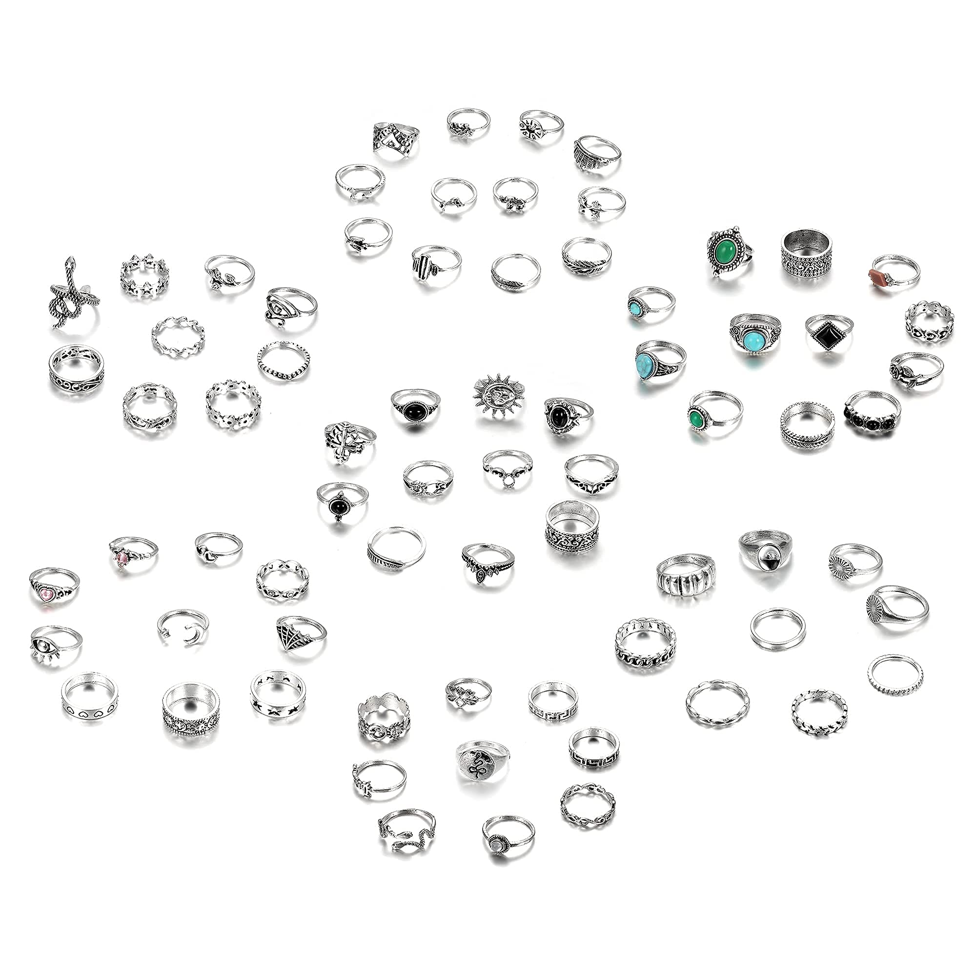 Ubjuliwa 72pcs Silver Rings for Women Vintage Knuckle Rings Grunge Rings Aesthetic Stackable Rings Boho Silver Ring Set