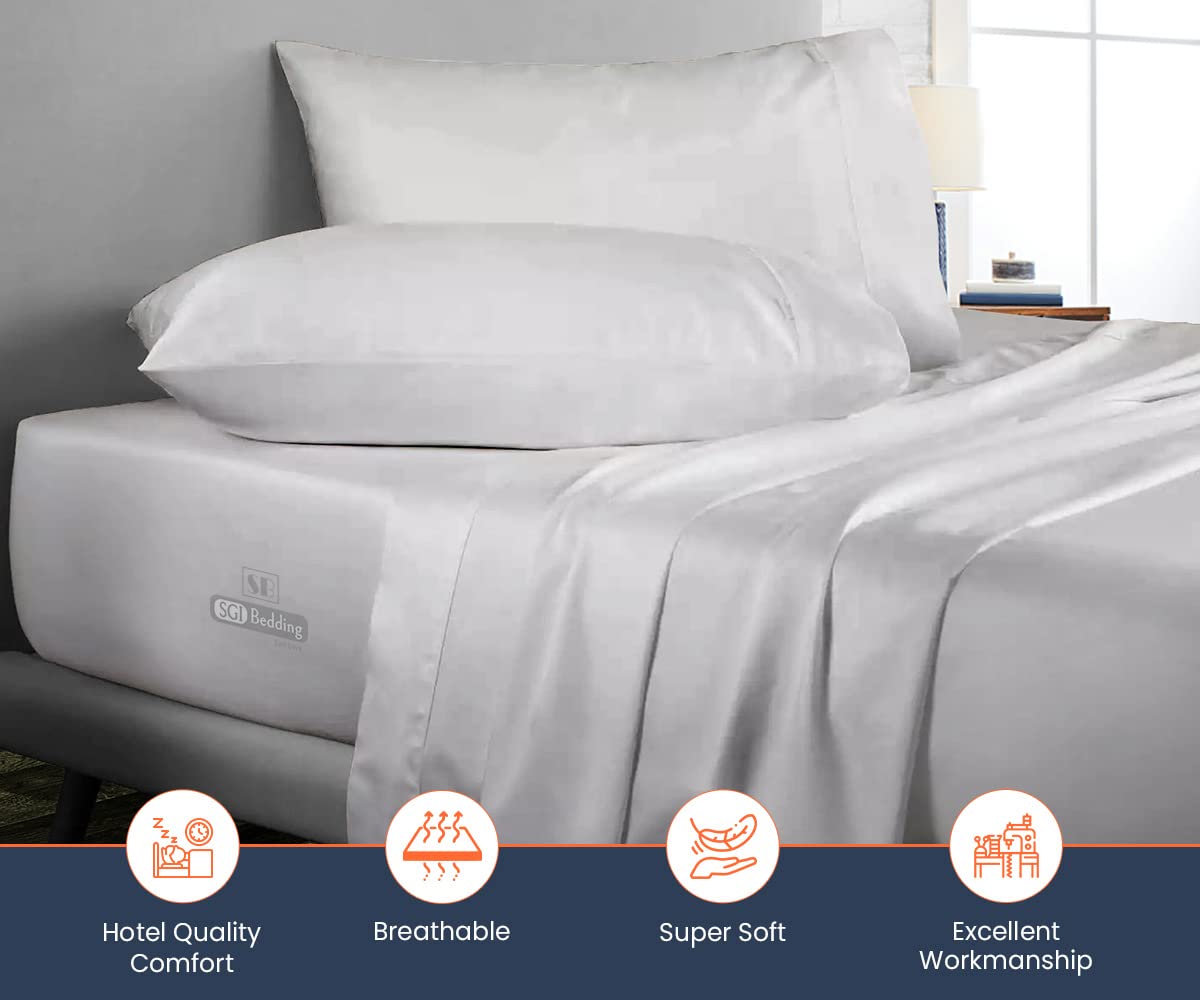 SGI 500 TC 100% Egyptian Cotton Bed Sheets, Luxurious Soft for Premium Hotel Quality 4Pc Sheet Set - 1 Fitted Sheet, 1 Flat Sheet & 2 Pillowcase 15" inch Deep Pocket (King, Light Grey Solid)