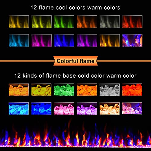 Upesitom 31" Electric Fireplace Recessed and Wall Mounted Fireplace Heater Inserts, Mirrored Led Fireplace Heater with Remote Control, Timer, Adjustable 12 Flame Color, 750/1500W, Black