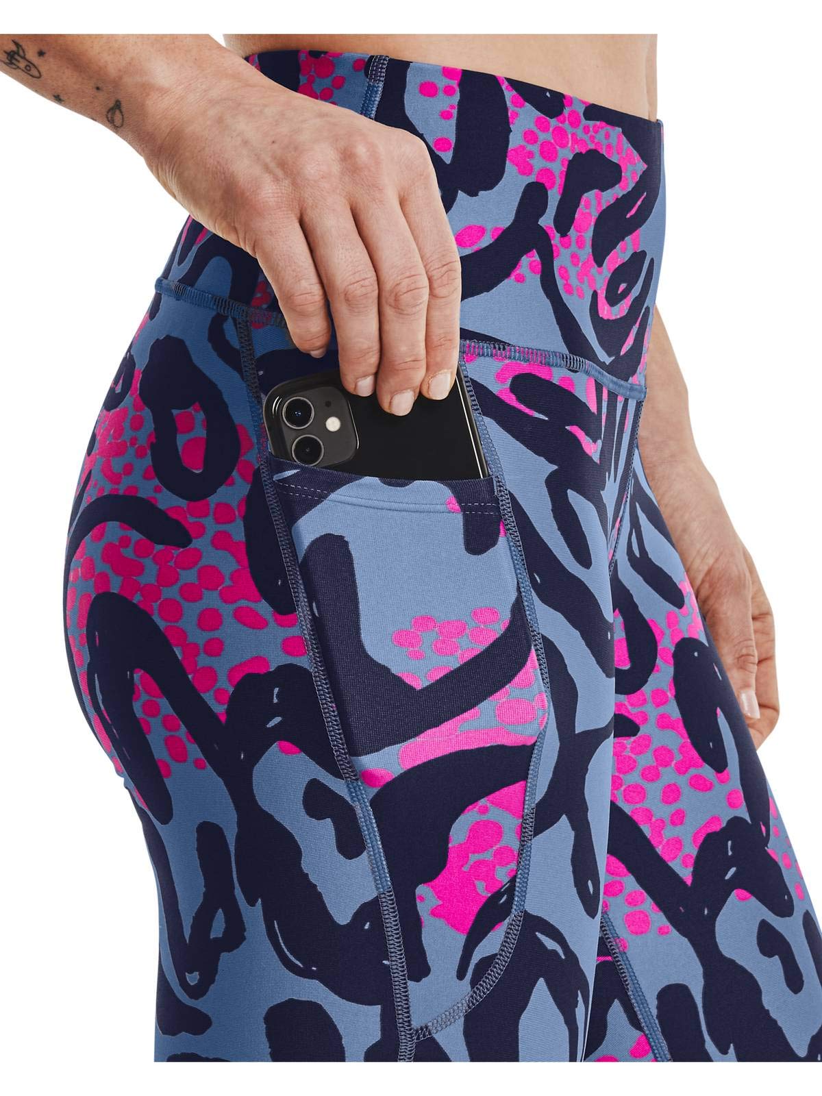 Under Armour Heatgear Armour Printed 7/8 Pocketed Leggings, Mineral Blue/Midnight Navy, X-Large