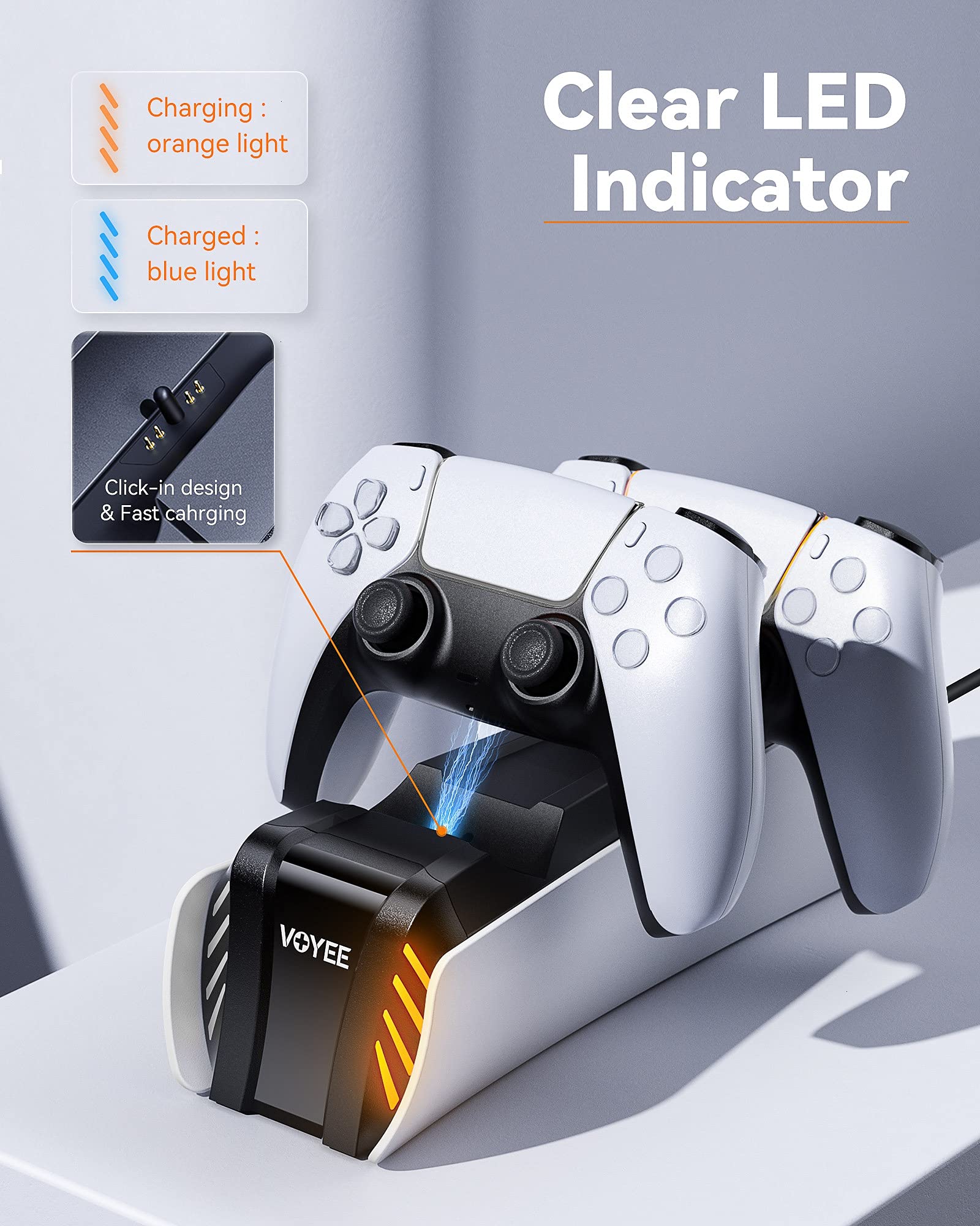 VOYEE PS5 Controller Charging Station, PS5 Fast Charger Station, Upgraded Dual Controller Charging Stand Compatible with Playstation 5, PS 5 Docking Station Replacement for DualSense Charging Station
