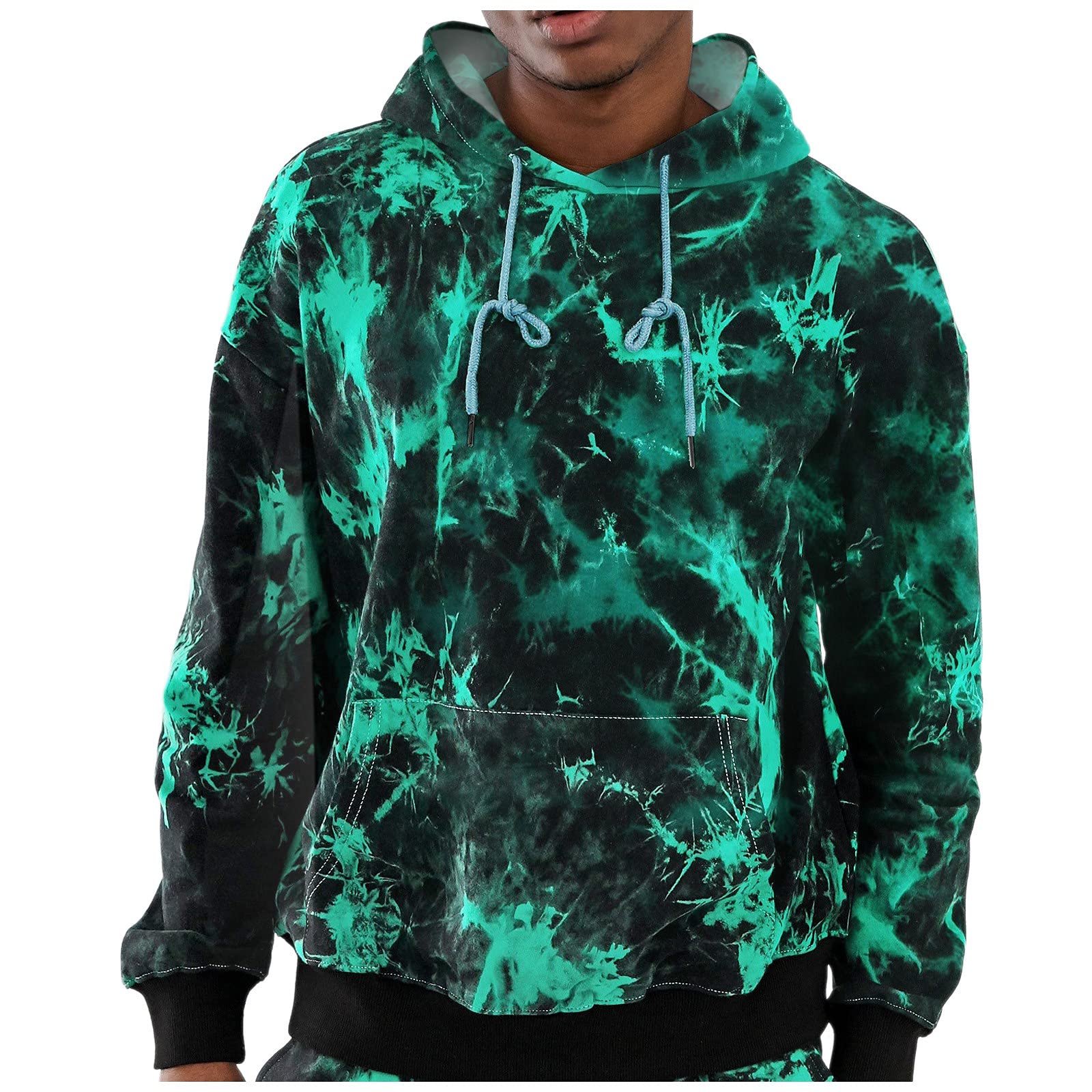 XXBR Tie Dye Hoodies for Mens, 3D Novelty Cool Printed Hooded Pullover Drawstring Casual Sweatshirts with Pockets Fall Late Summer Holiday Vacation Back to School University College Labor Day