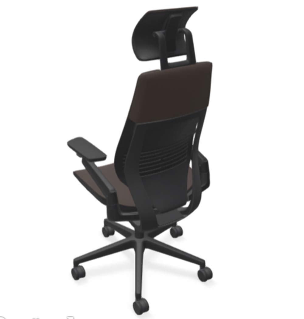 Steelcase Gesture Office Desk Chair with Headrest in Elmosoft Genuine Espresso L133 Leather Plus Lumbar Support Low Black Frame