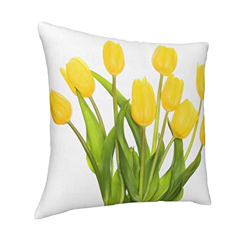 VARUN Yellow Tulips Flowers Pillowcases Nature Floral Print Pillow Case Decorative Throw Pillow Cover for Home Sofa Office 18x18inch