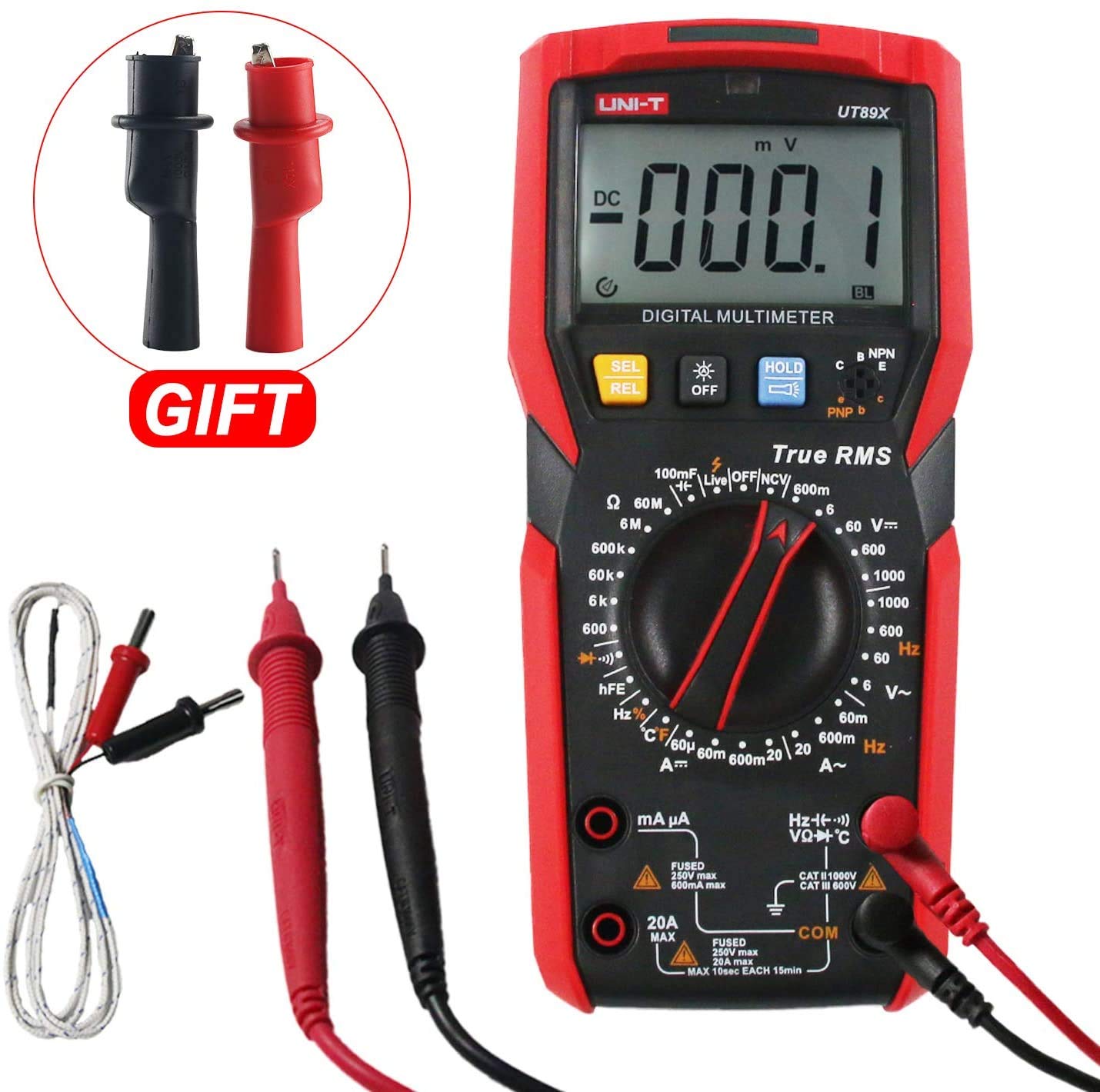 UNI-T UT89X Digital Multimeter,TRMS 6000 Counts Volt Meter Manual Ranging,Measures AC/DC Voltage Tester,Resistance,Capacitance,Diode,NCV,Temperature,LED Test (UT89X)