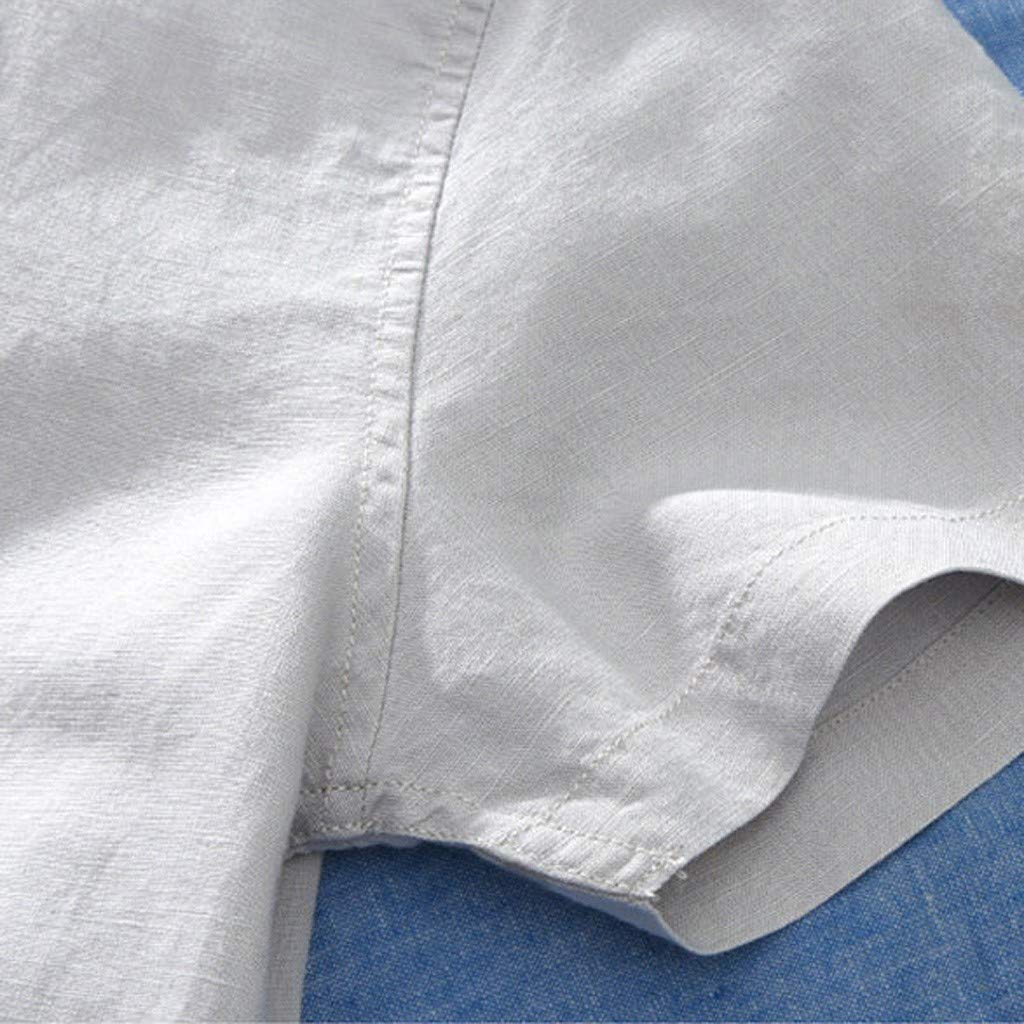 Shirt for Mens Baggy Cotton Linen Retro Solid Short Sleeve Button T Shirts Tops Blouse