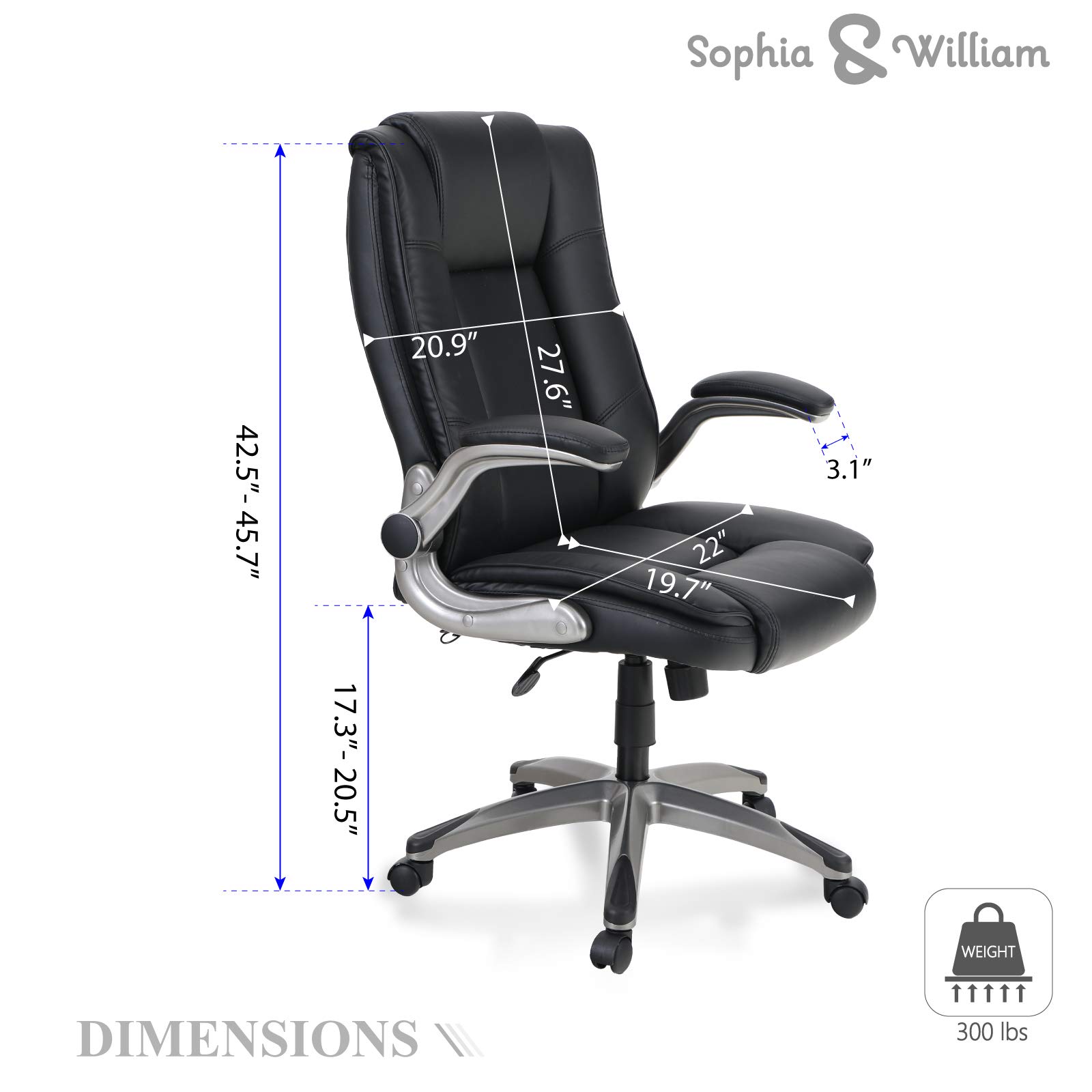 Sophia & William PU Leather Rocking Home Office Desk Chair High Back, Modern 360° Swivel Executive Computer Chair with Flip-up Armrests, Load Capacity: 300 lbs
