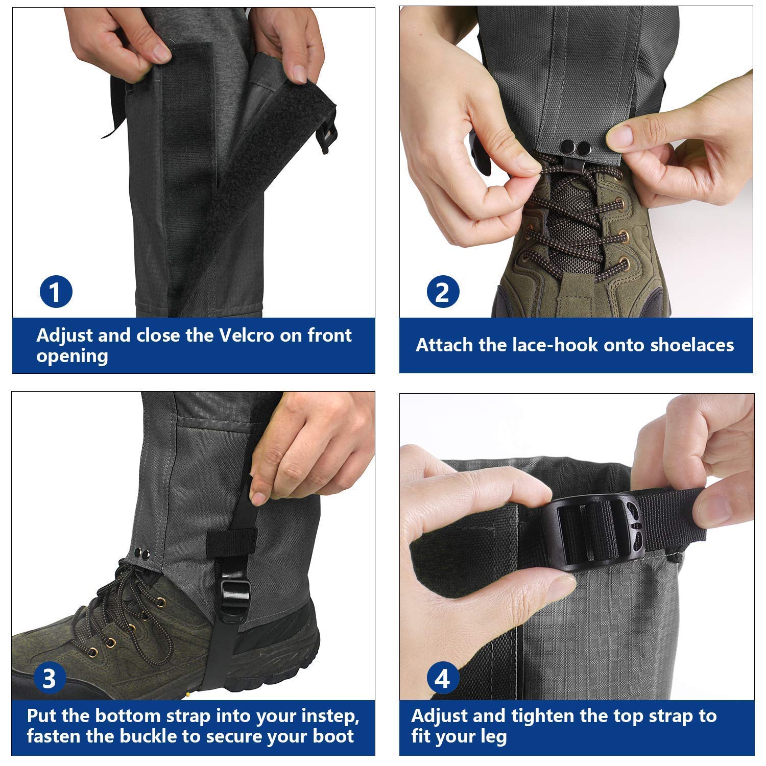 Unigear Waterproof Snow Boot Leg Gaiters for Hiking Black, Large