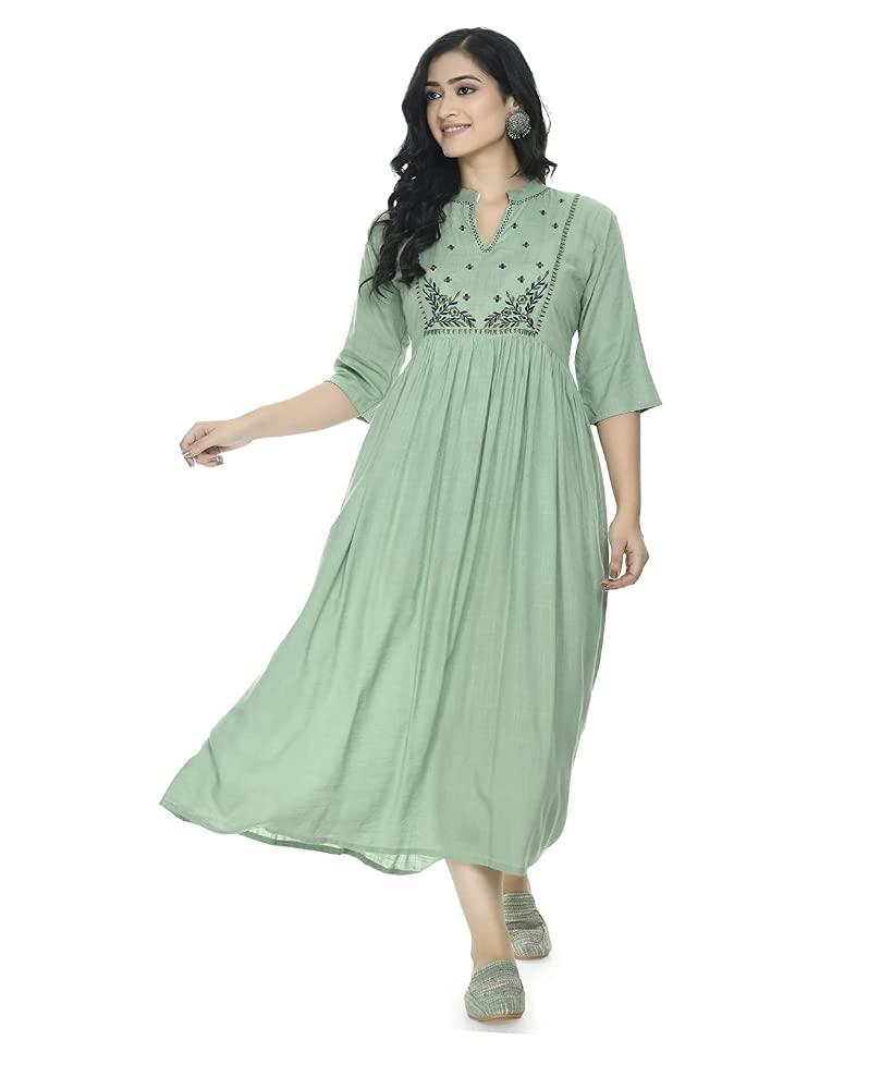Shiv Creations India Women Embroidered Anarkali Kurti (as1, alpha, l, regular, regular, Green)