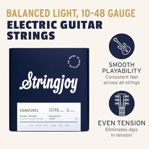 Stringjoy BAL10 Signatures Nickel Electric Guitar Strings, 10-48 Balanced Light Gauge, Best Guitar Strings for Enhanced Tone, Electric 6 String Set