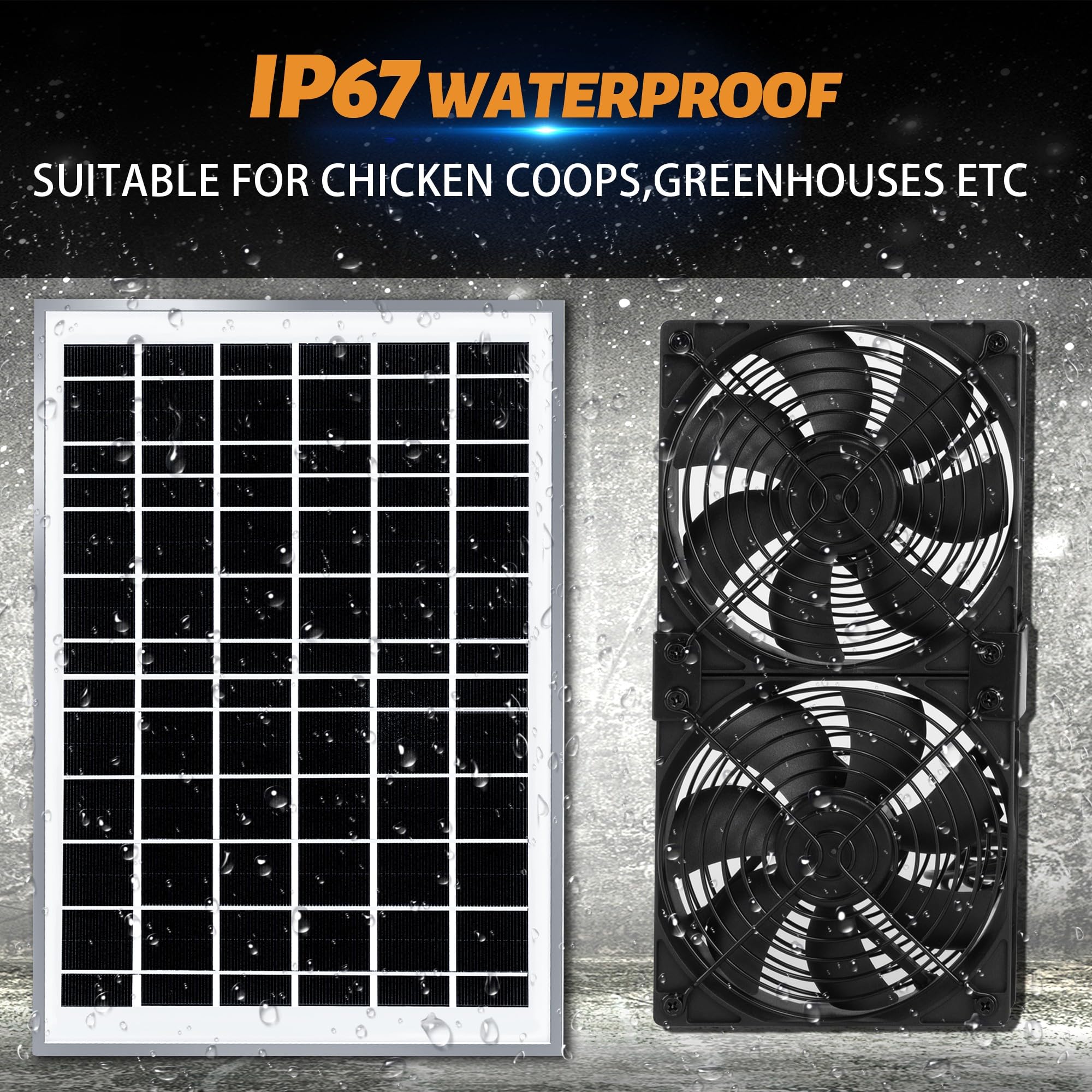 Solar Fan, 15W Solar Powered Fan with 14ft Wire and Dual Brushless Fans, Waterproof Panel with Solar Exhaust Fan for Greenhouse, Pet Houses, Outside.……