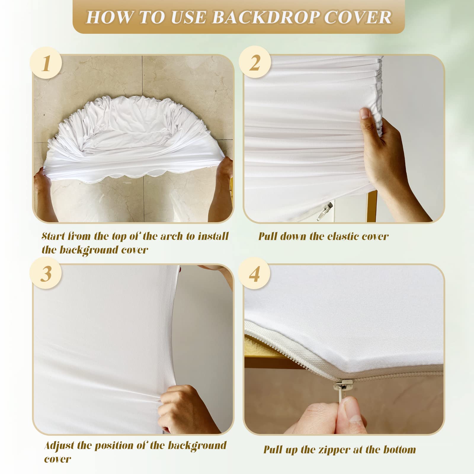 ZpigToor Spandex Fitted Arch Backdrop Cover Chiara Backdrop Cover,2-Sided Wedding Arch Cover for Wedding Ceremony Birthday Party Baby Shower Banquet Decoration (2.6 x 6 ft, White)(Frame Not Included)
