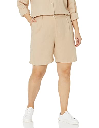 The Drop Women's Millie Loose-Fit Pleated Long Linen Walk Short, Hummus, XS