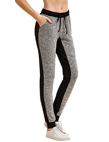 SweatyRocks Women's Drawstring Waist Long Workout Yoga Active Pant with Pocket DARK Grey Black XX-Large