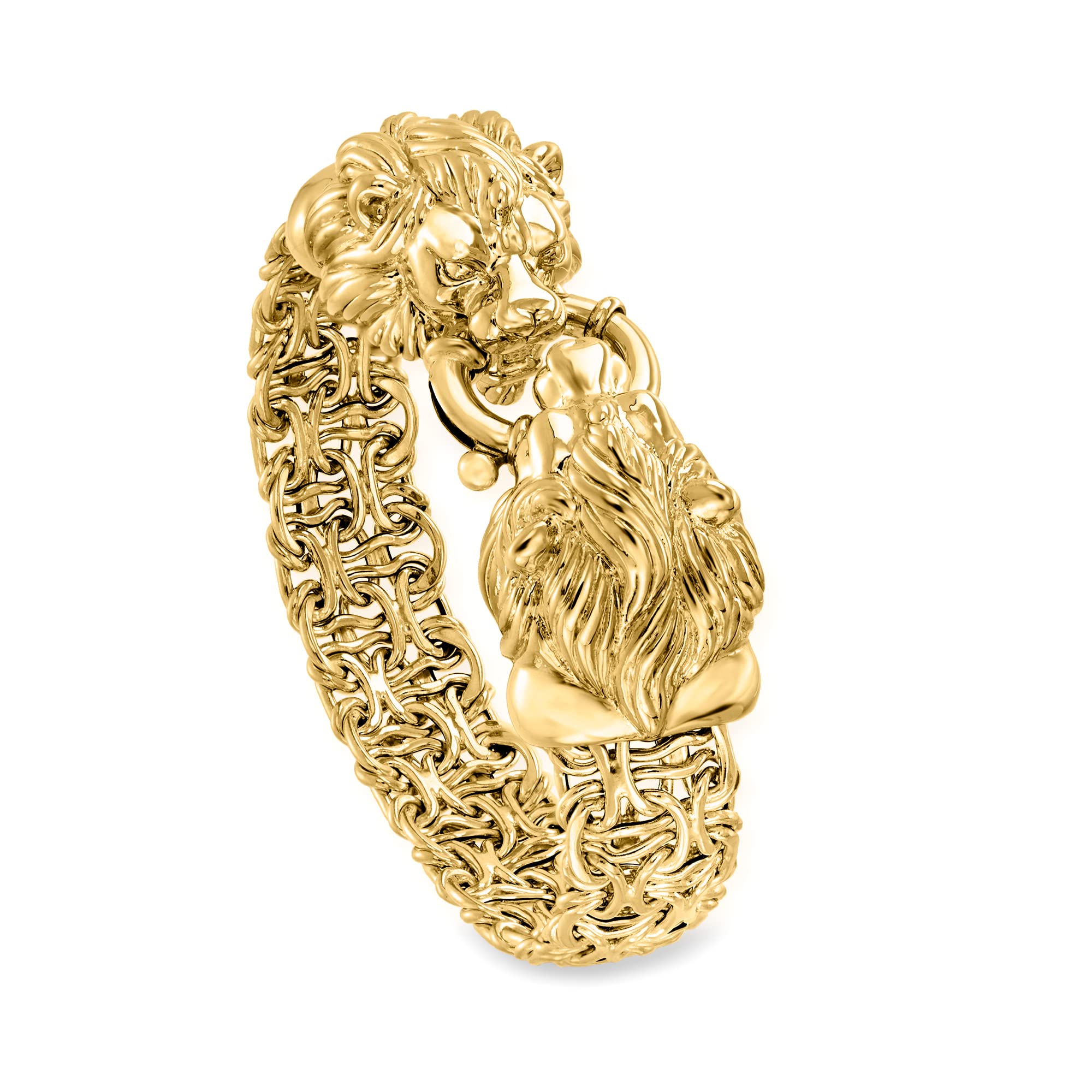 Ross-Simons Italian 14kt Yellow Gold Double Lion Head Byzantine Bracelet. 7 inches