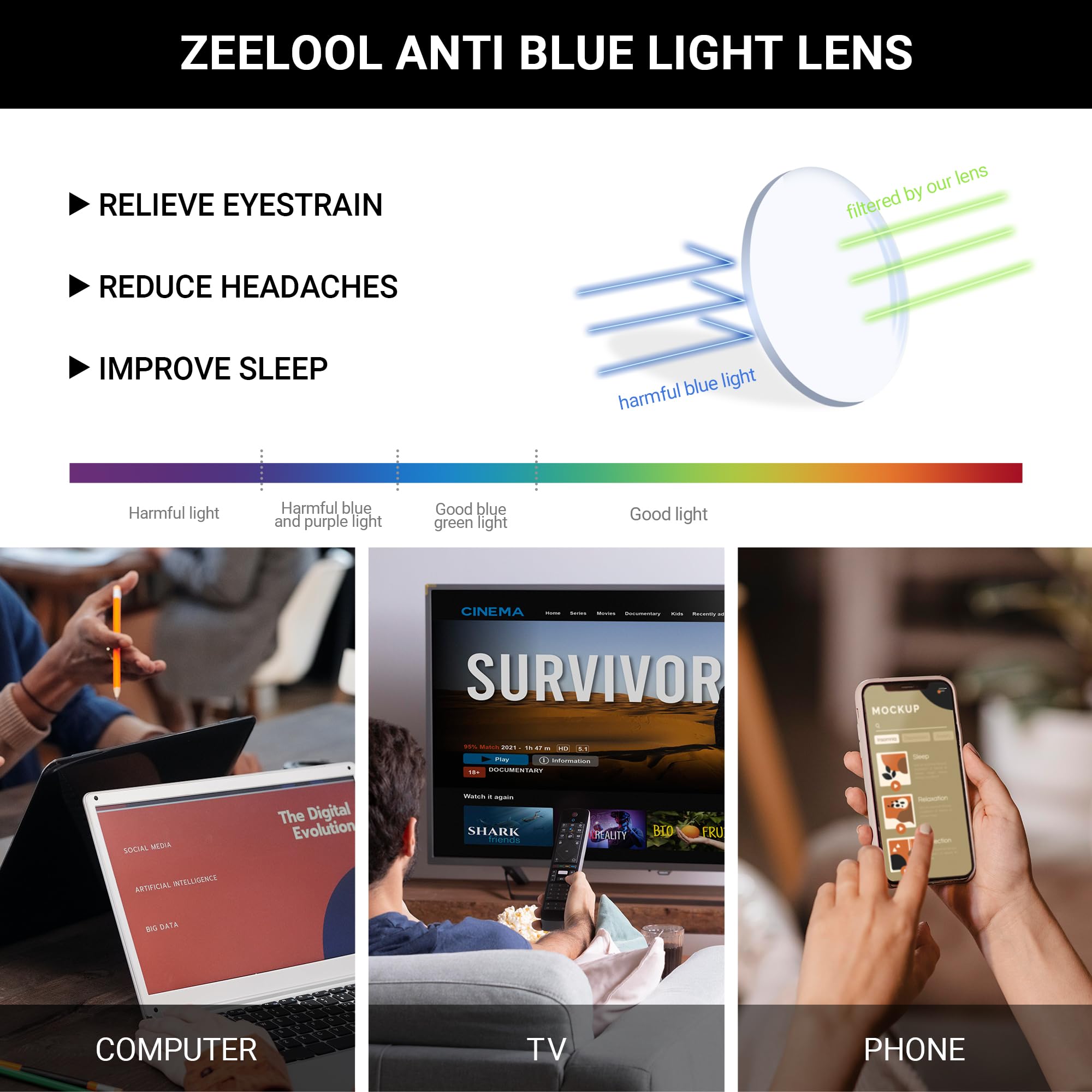 Zeelool Stylish Oversized Acetate Geometric Blue Light Blocking Glasses Eyewear for Women Hugh ZOP01887-04B Light-Tortoise