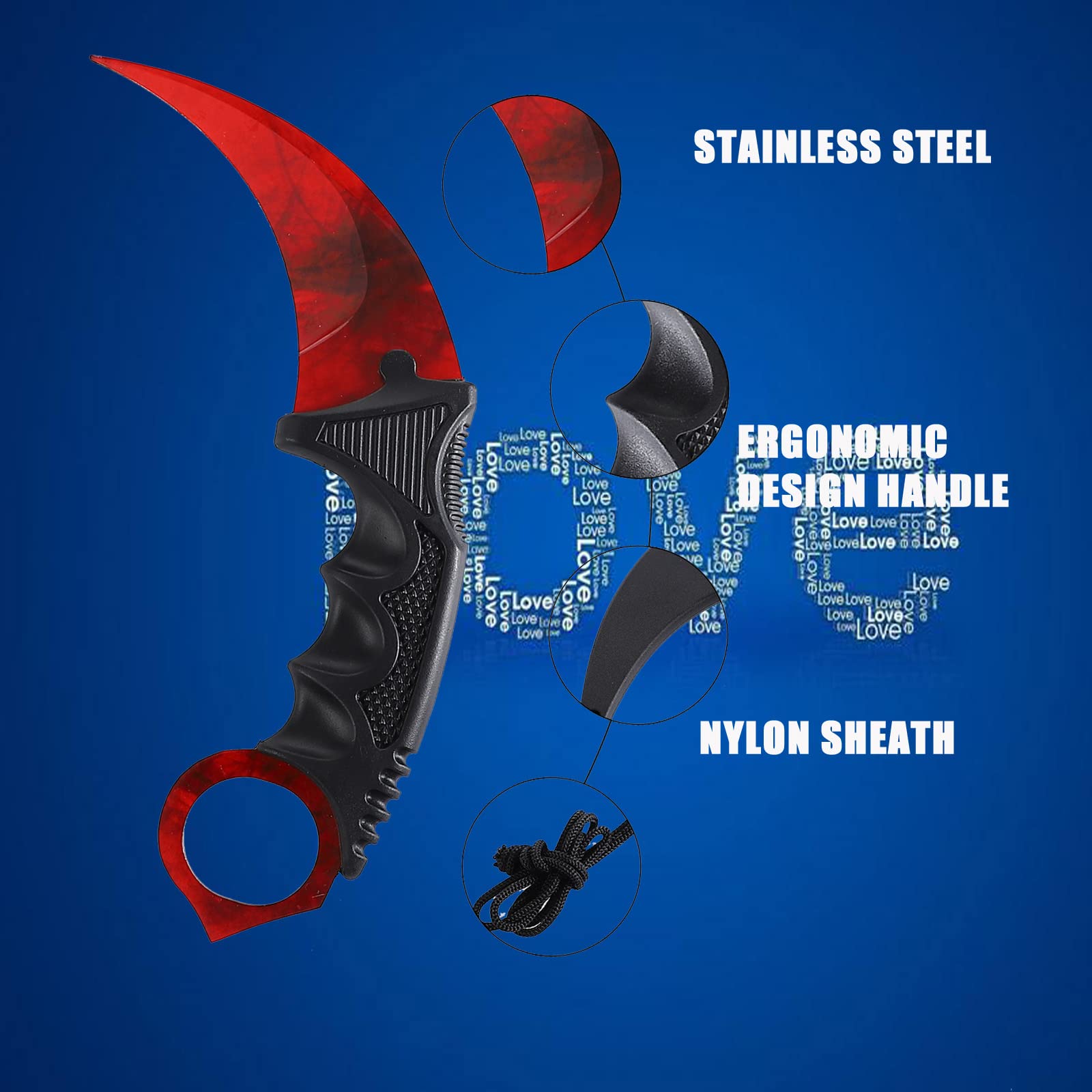 TOPOINT 2 Packs Karambit Knife Fixed Blade Knife with Sheath and Cord Karambit Knife for Hunting Camping, Field Survival,Collection (Fade Yellow&Red)