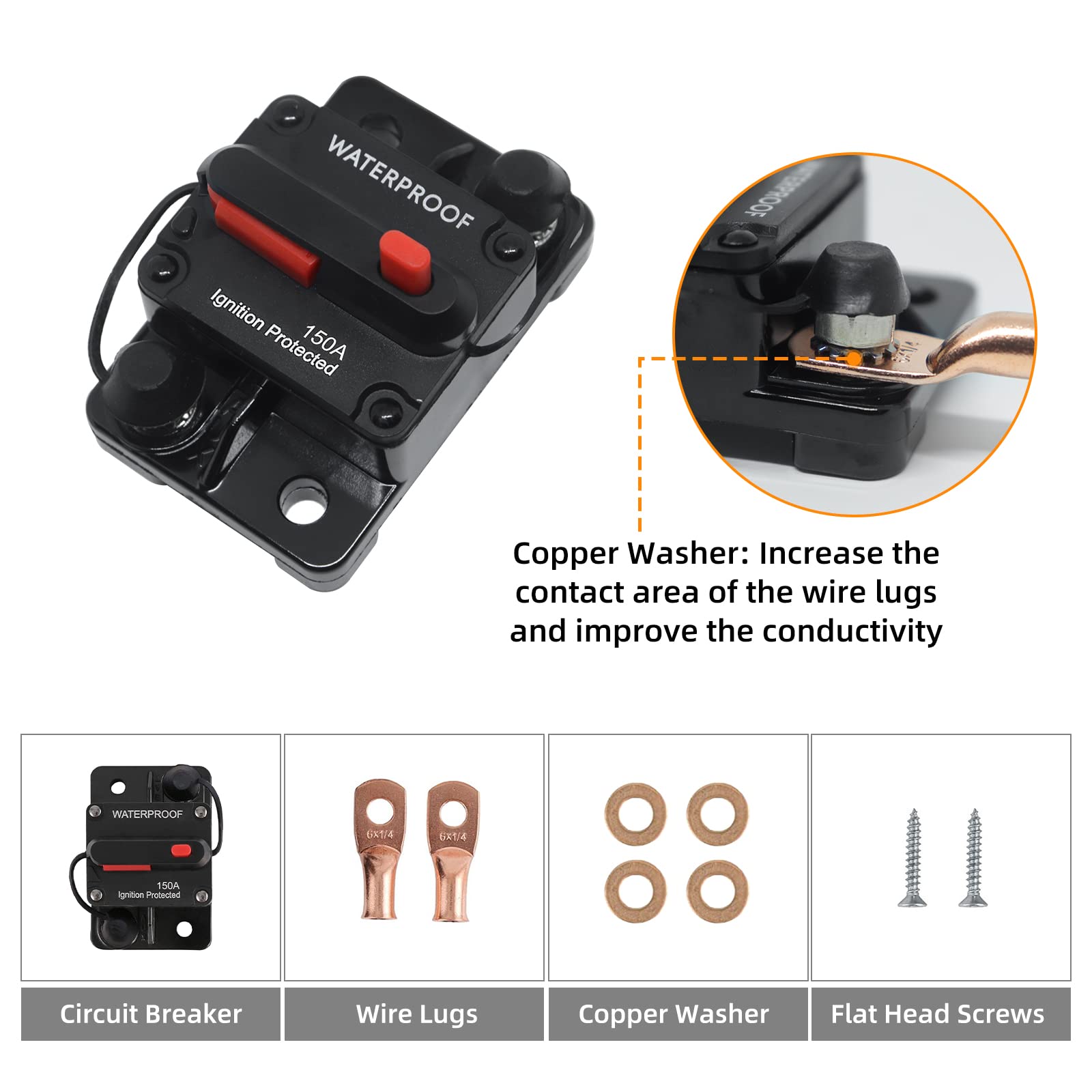 Tiooka 150 Amp Circuit Breaker 12V-48V 3 Pack with Manual Reset for Boat Trolling Motor Marine ATV Trailer Vehicles Stereo Audio Electronic Battery Solar System Waterproof Circuit Breaker