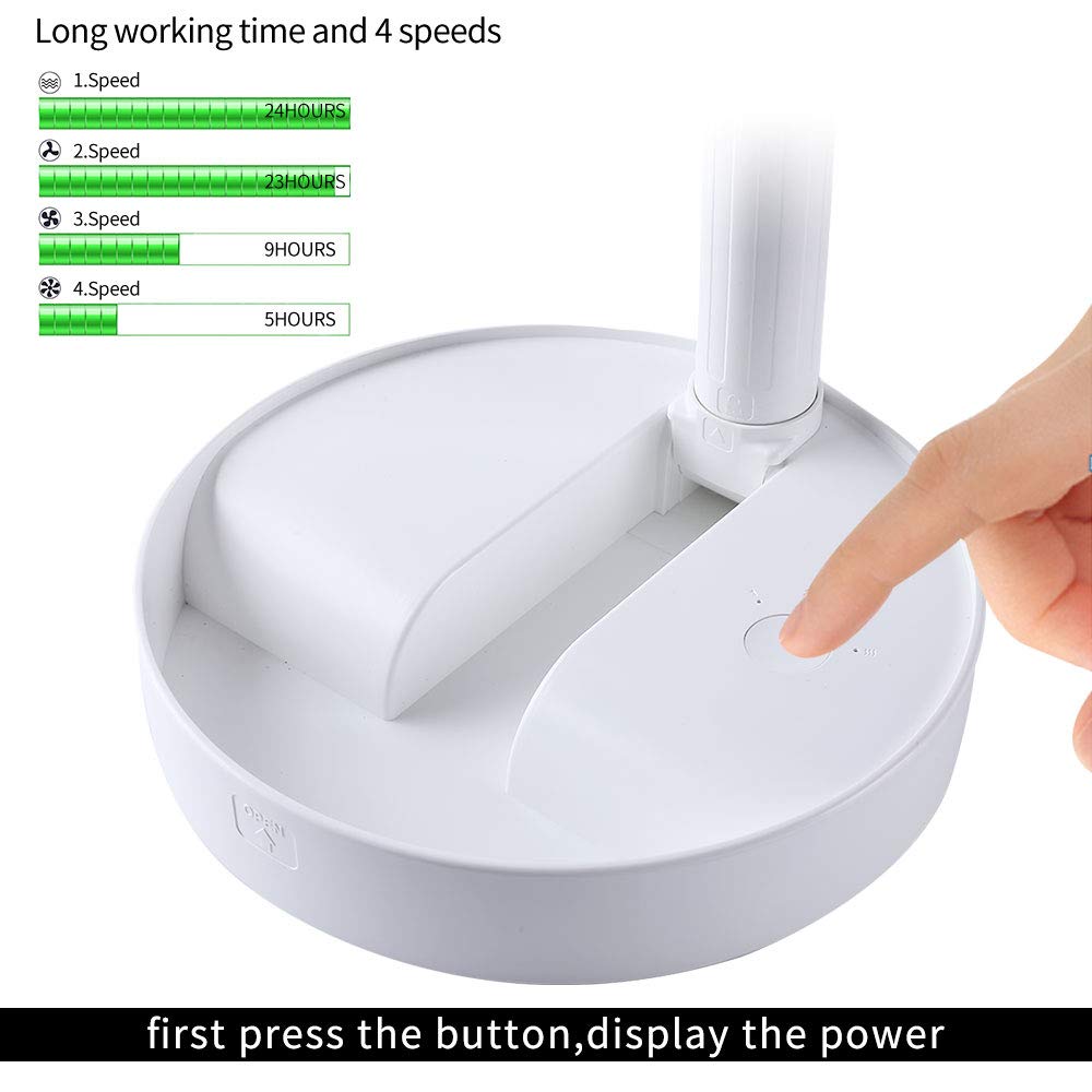 VS-Foru Height Adjustable Desk Fan-Folding and Portable Floor Fan-4 Speed Mini USB Fan-Rechargeable Camping Fan Use for Home Outdoor and Office