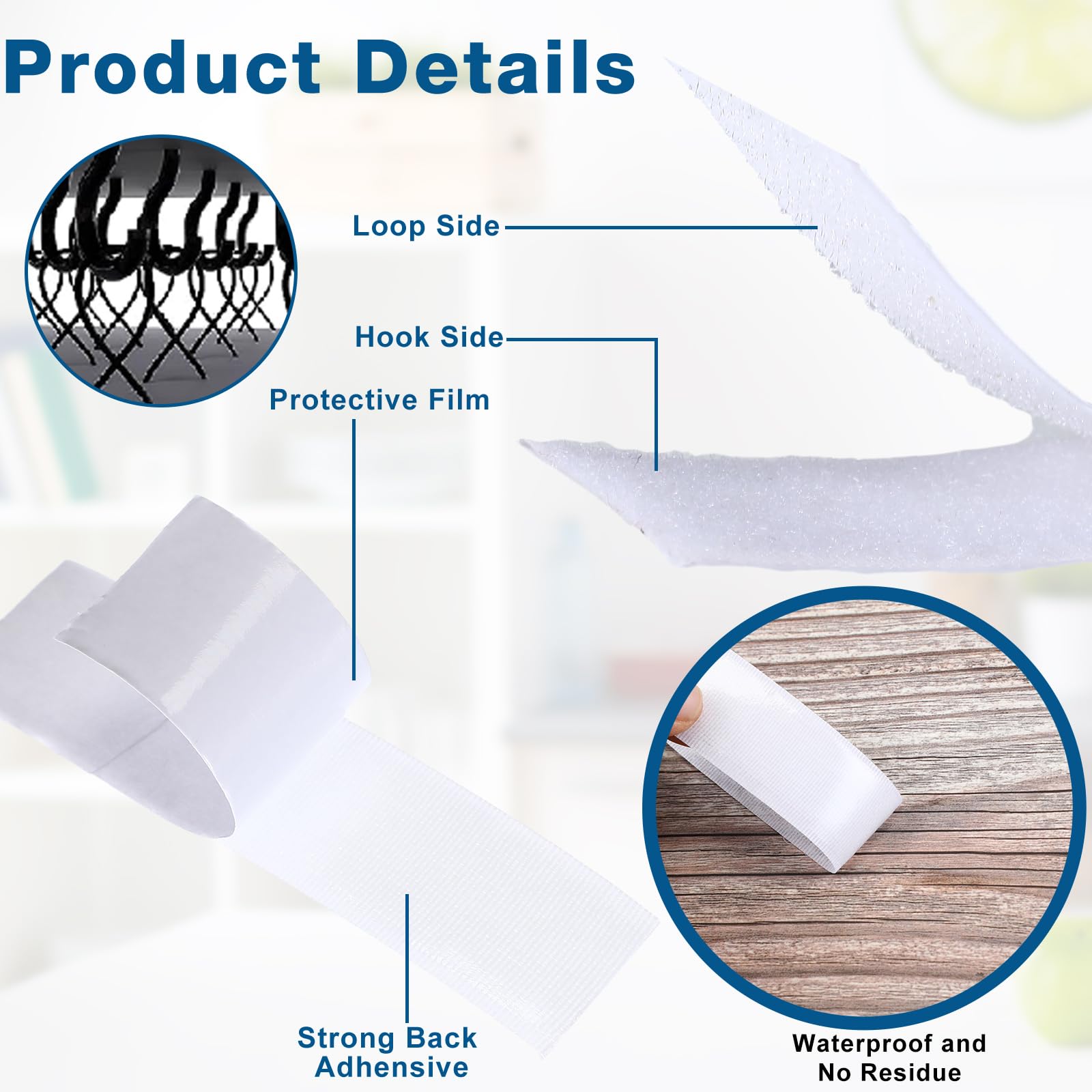 Qeeenar 10 Rolls 1 Inch x 260 ft Hook and Loop Tape Self Adhesive Strips with Adhesive Heavy Duty Double Sided Hook Loop Fastener Roll for Home Office School and Crafting Organization (White)