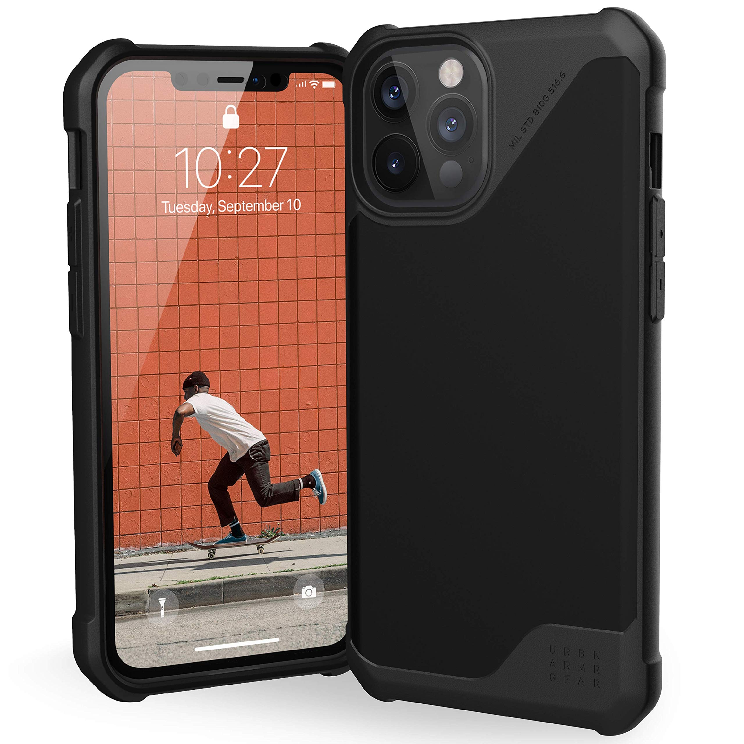 URBAN ARMOR GEAR UAG Designed for iPhone 12 Pro Max Case [6.7-inch screen] Feather-Light Heavy Duty Shockproof Slim Rugged Metropolis LT. Protective Cover, Supple Italian Leather LTHR ARMR Black
