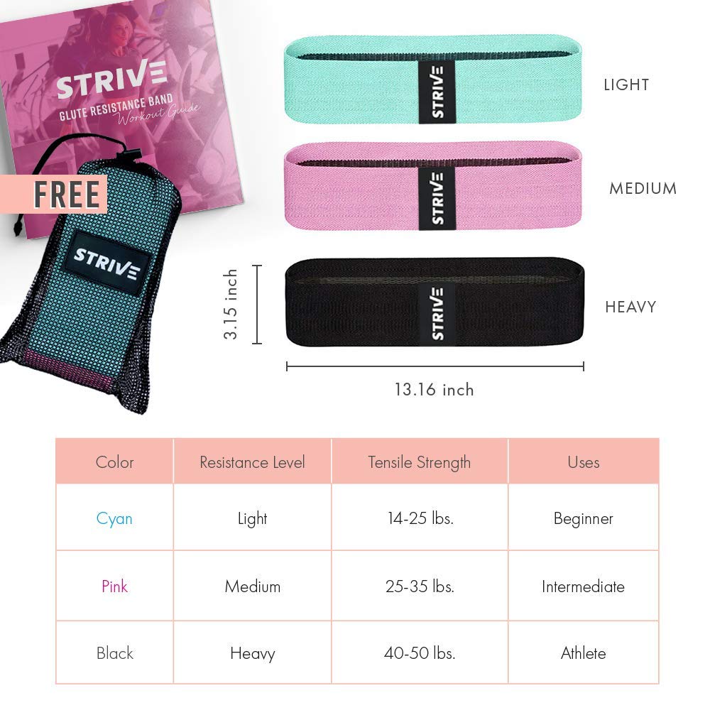STRIVE zone Glute Bands for Working Out Women - Set of 3 Fabric Resistant Band – Yoga Bands for Legs and Butt - Hip Resistance Fabric Bands for Exercise