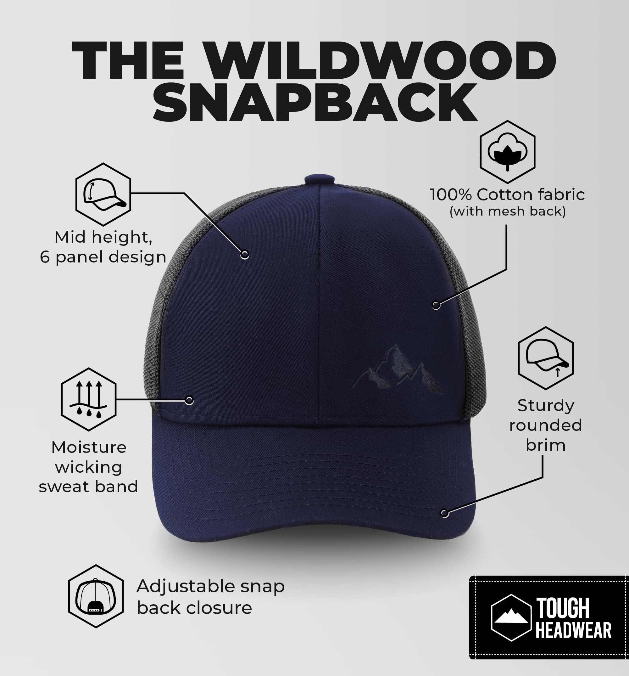 Tough Headwear Hats for Men - Trucker Hat Men - Mesh Hats for Men - Snap Back Hats for Men - Trucker Caps Embroidered & Badge