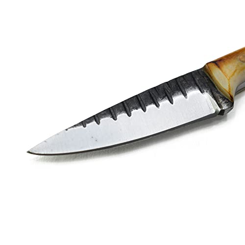 Titan International Knives Carbon Steel Skinning Knife TC-30 | Utility Neck Knife EDC | Leather Sheath with Neck String