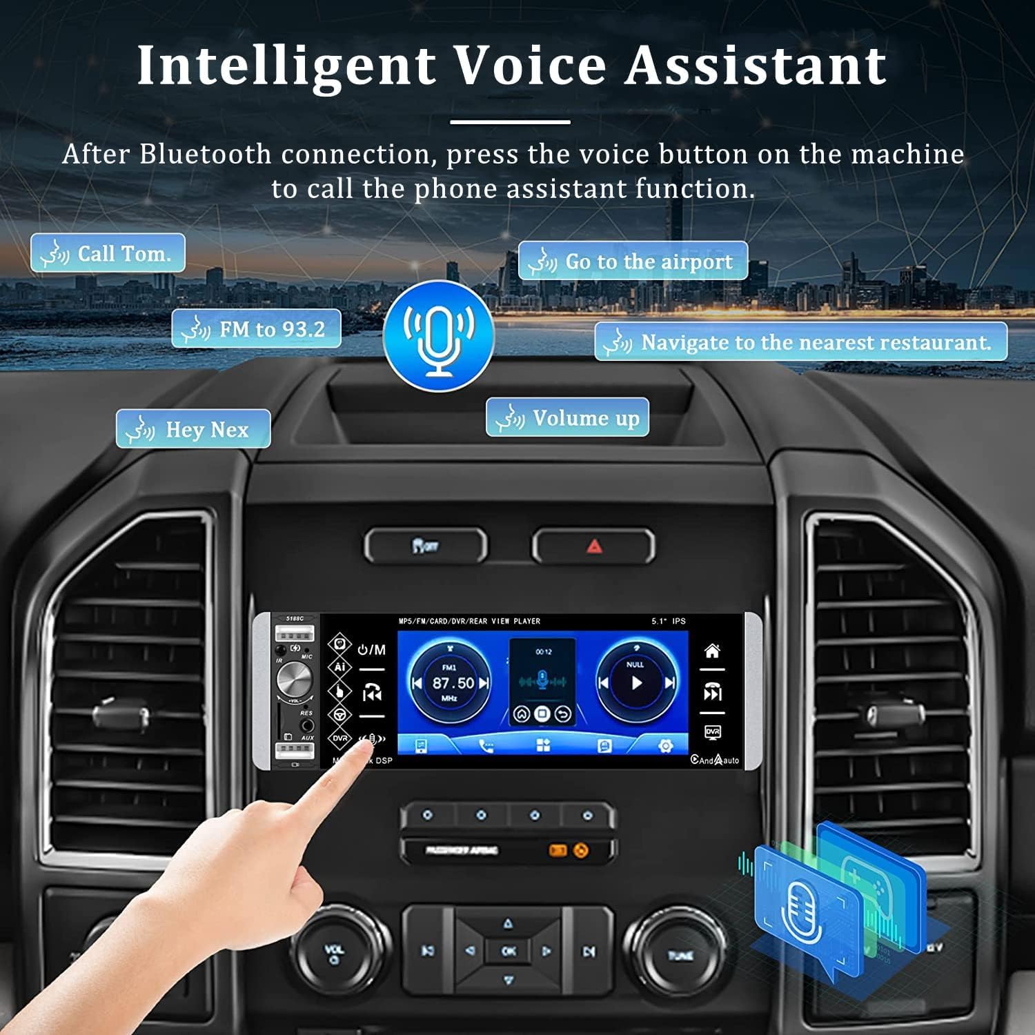 Single Din Car Stereo with Apple Carplay Android Auto, 5.1 Inch Touch Screen MP5 Player with Bluetooth Handsfree/FM/3 USB/TF/AUX-in/Fast Charging + Rear View Camera&Remote Control