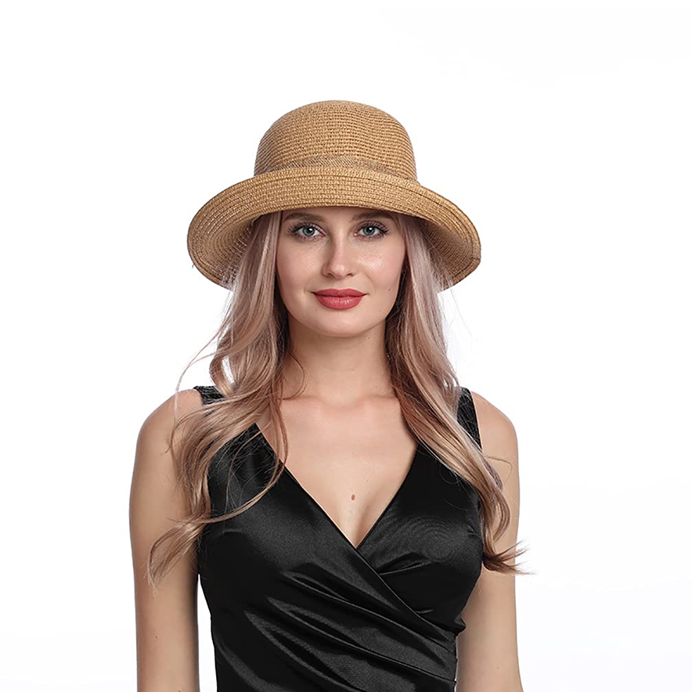 Ysoazgle Womens Straw Wide Brim Sun Hats (Khaki)