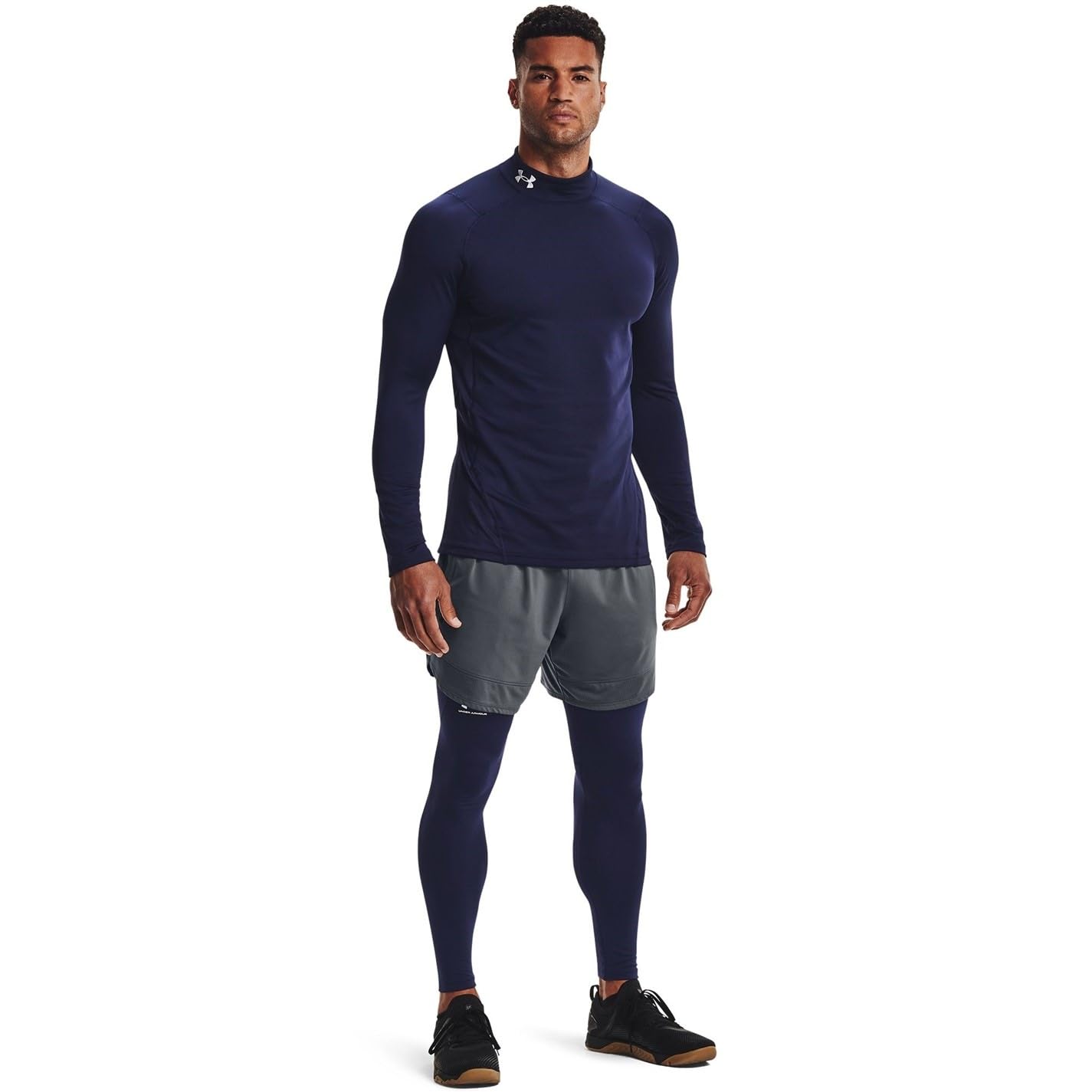 Under Armour Men's ColdGear Armour Fitted Mock, Midnight Navy (410)/White, Large