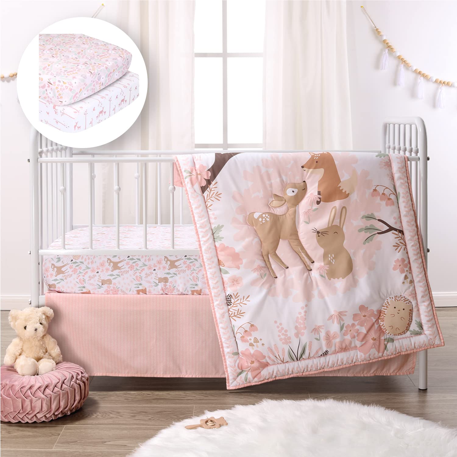 The Peanutshell Fairytale Forest Crib Bedding Set and 2 Pk Sheets, 5 Pieces