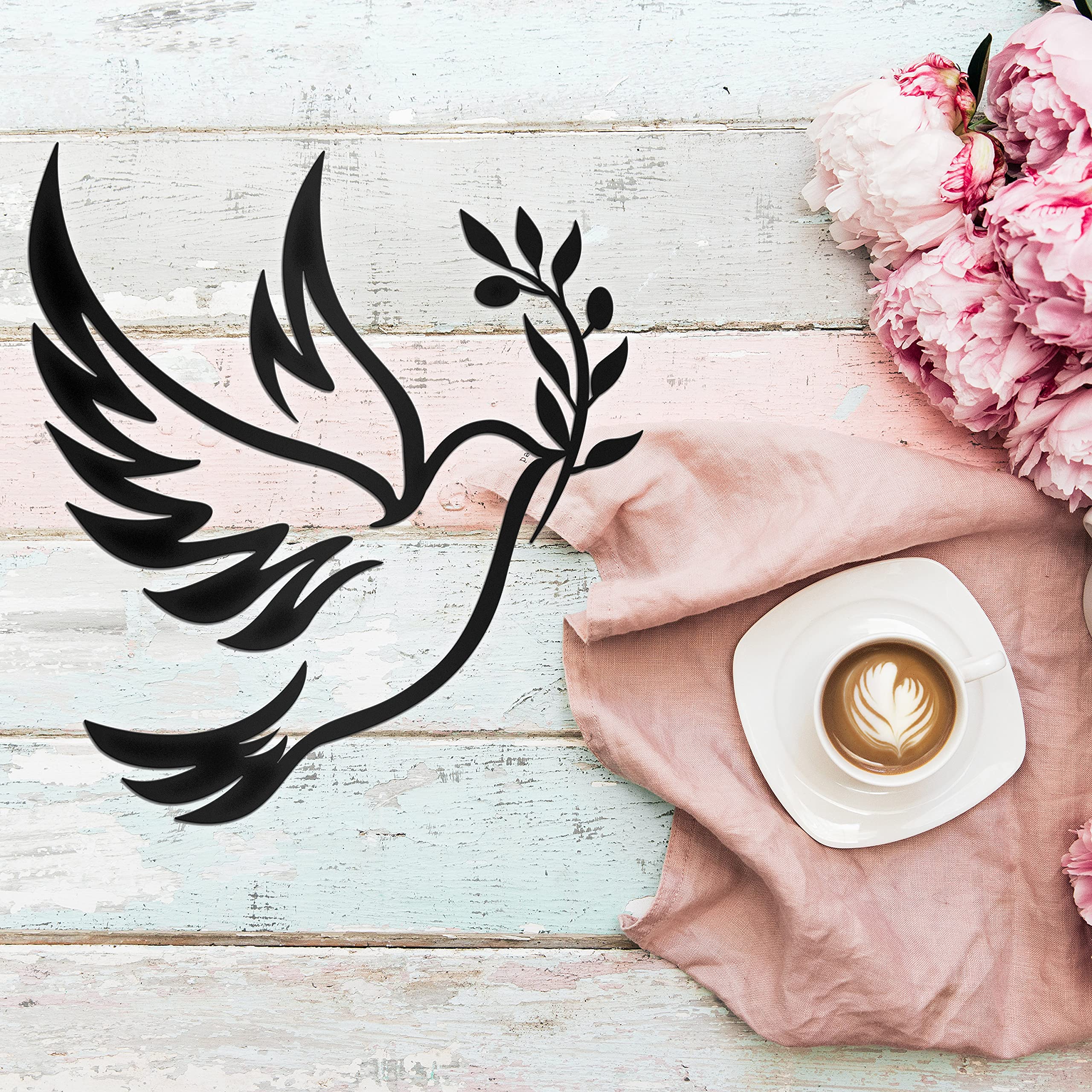 Vivegate Dove of Peace Olive Branch Metal Wall Art β Olive Branches Peace Black Outline White Dove Metal Wall Decor (Large - 15"X13", Dove)