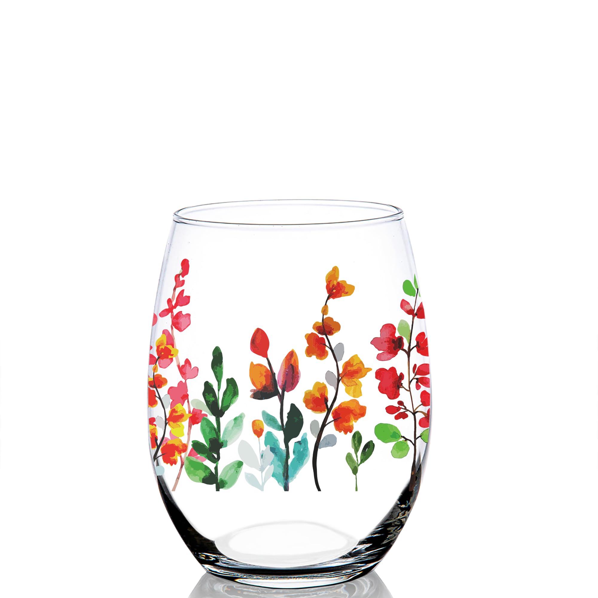 Toasted Tales Wildflowers Lake and Lodge Collection | 16 oz Stemless Wine Glass | Seasonal Outdoor Home Décor Accessory Glassware | Forest Animals Design | Wine Tasting Gift For Her