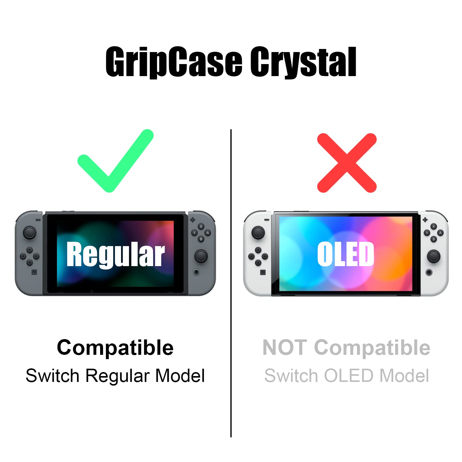 Skull & Co. GripCase Crystal Bundle: A Dockable Transparent Protective Cover Case with Replaceable Grips [to fit All Hands Sizes] for Nintendo Switch - Gray