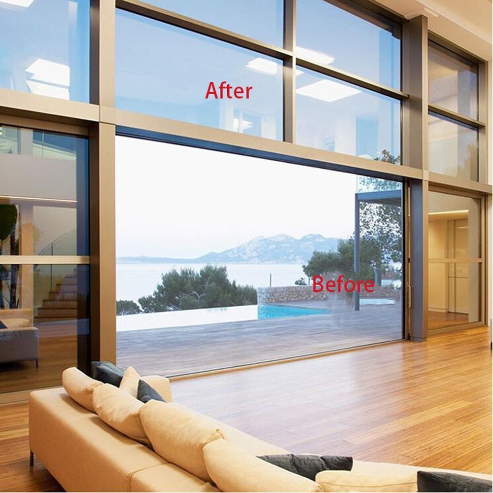 Window Film One Way Mirror Static Heat Control Day Time Privacy Window Tint (23.6'' x 78.7'', Silver)