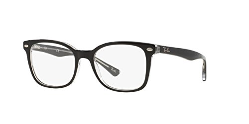 Ray-Ban RX5285 Square Prescription Eyeglass Frames, Black On Transparent/Demo Lens, 53 mm
