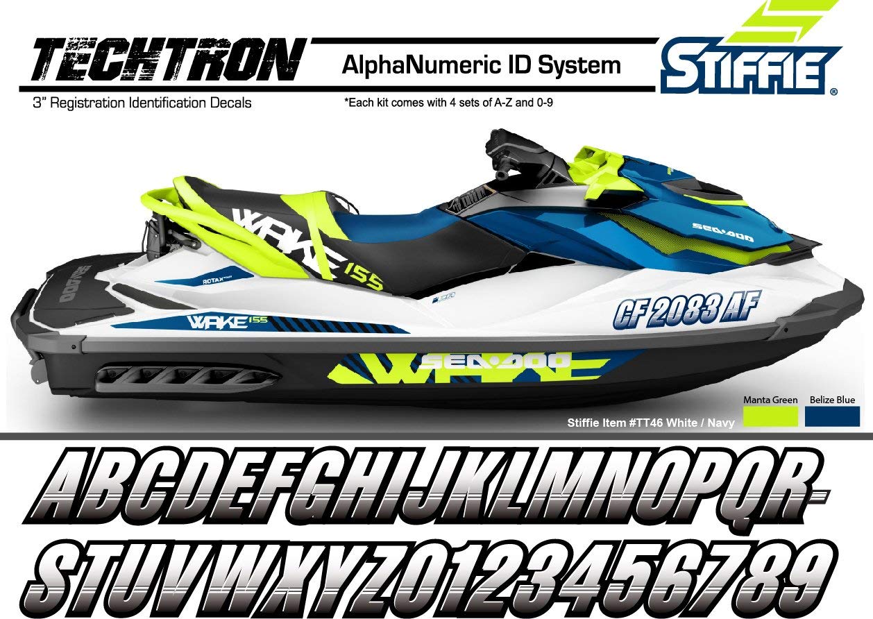 STIFFIE Techtron Orange Crush/Black SUPER STICKY 3" Alpha Numeric Registration Identification Numbers Stickers Decals for Sea-Doo SPARK, Inflatable Boats, RIBs, Hypalon/PVC, PWC and Boats.