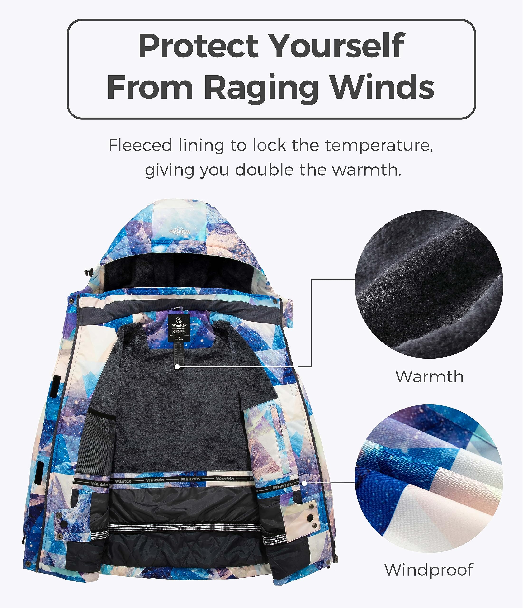 wantdo Women's Ski Snowboarding Jacket Waterproof Warm Winter Windproof Coat Mountain Flora M