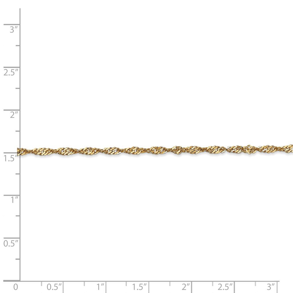 Solid 14k Yellow Gold 2mm Singapore Twist Chain Necklace - with Secure Lobster Lock Clasp 18"