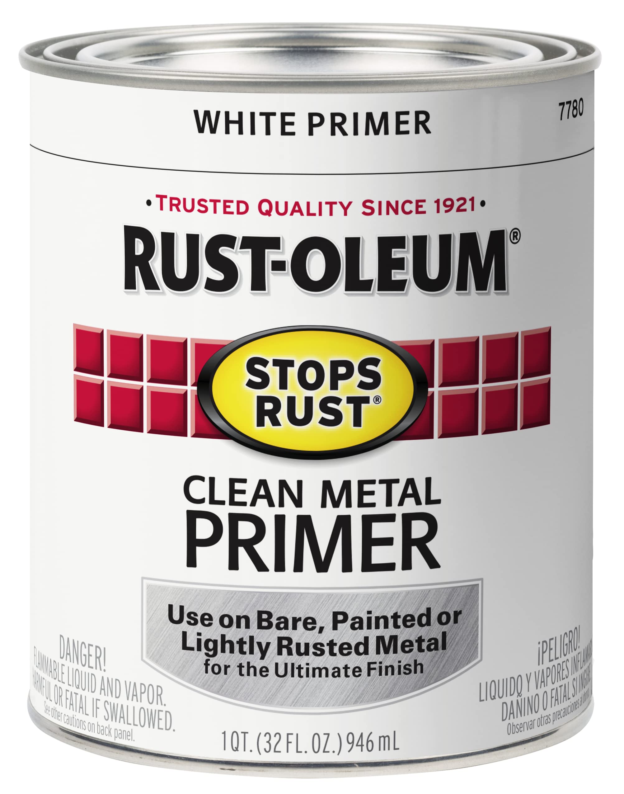 Rust-Oleum 7780502 Stops Rust Protective Enamel Paint, 32 Fl Oz (Pack of 1), Flat Whtie Clean Metal Primer