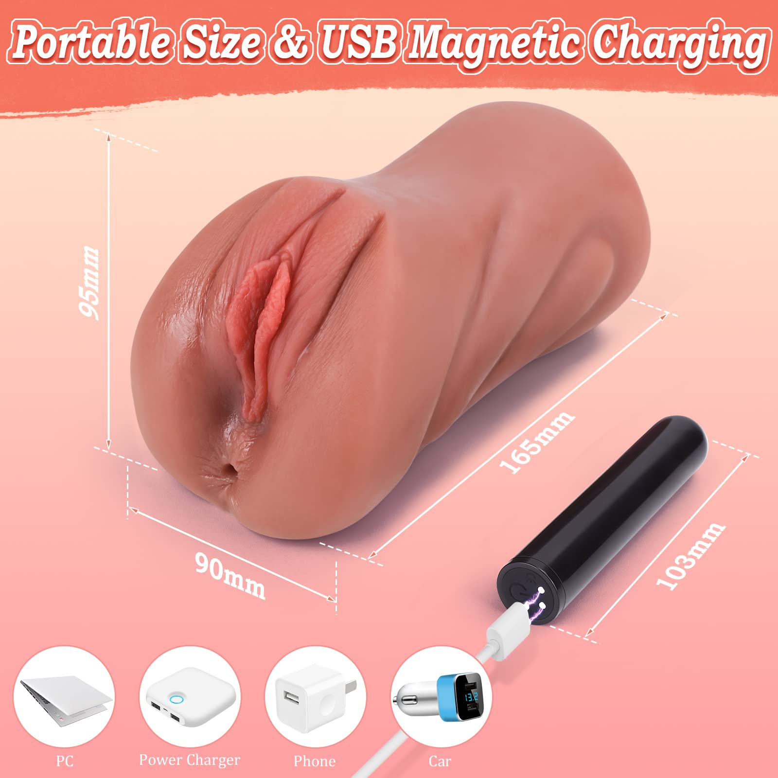 Sex Toys 男性器 - 3 合 1 性娃娃,带 10 种振动模式,便携式口袋猫男士仿真可拆卸振动器,成人玩具男性性玩具男性棕色, 棕色