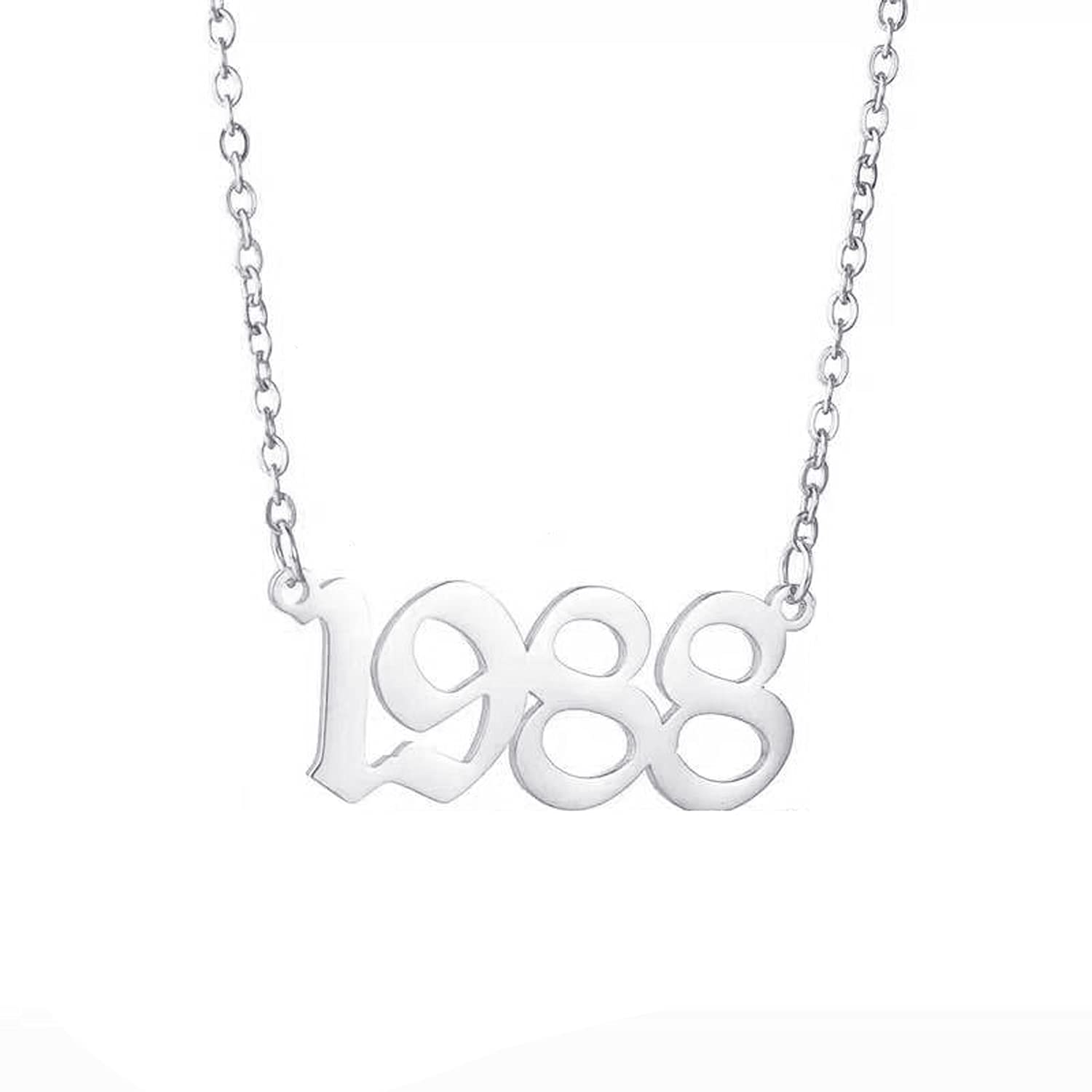 Yafeeso Birth Year Necklace Solid Gold 10k 14k 18k Birth Year Number Pendant Necklace Personalized Real Gold Year Necklace Personalized Jewelry Gift for Women