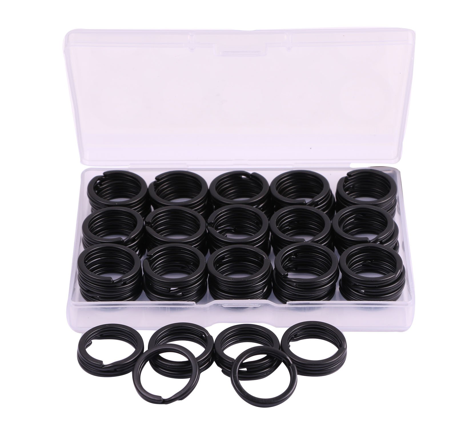 Shapenty 20mm/0.75 Inch Small Black Flat Metal Keychain Part Accessories Split Keyring Key Ring Chain Clip Holder (Black, 70PCS/Box)