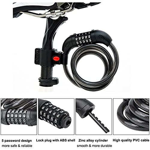 UFFD Bike Lock, Coiled Security Resettable Combo Combination,Cable Lock 6 Feet Long,Lock Bicycle Lock with Mounting Bracket (Color : Blue, Size : 12mm/120CM)