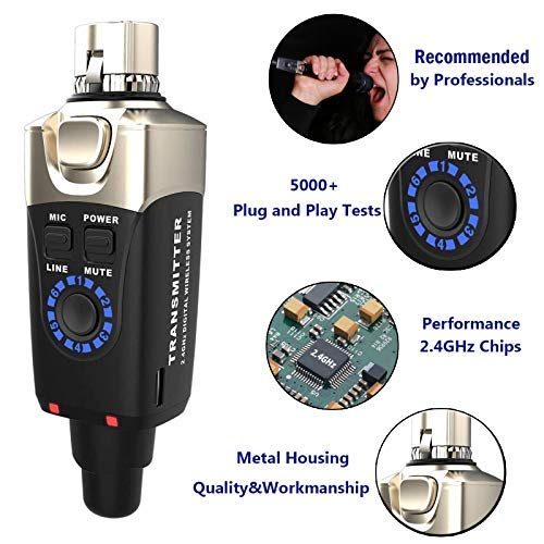 Xvive U3 XLR Microphone Wireless System 2.4GHz Wireless XLR Transmitter and Receiver for Dynamic Microphone, Audio Mixer, PA System